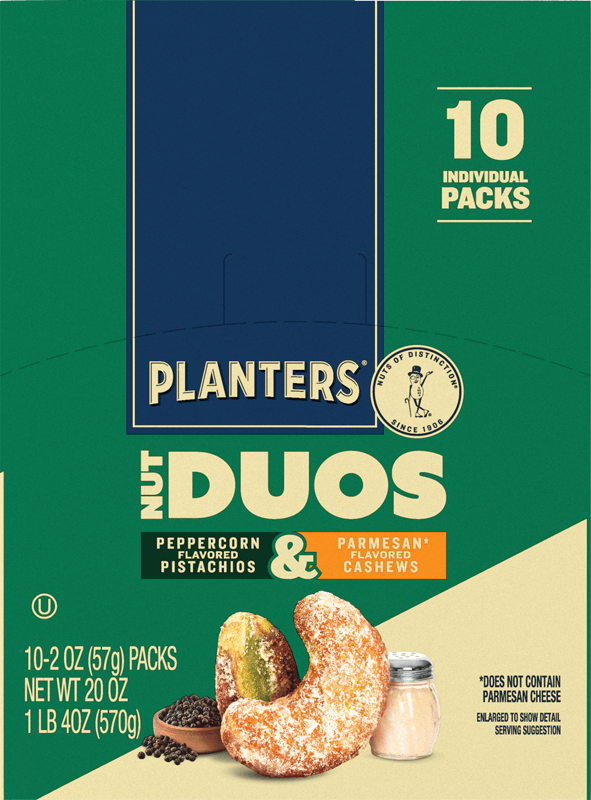 Nut DUOS Peppercorn Pistachios & Parmesan Flavored Cashews — PLANTERS ...
